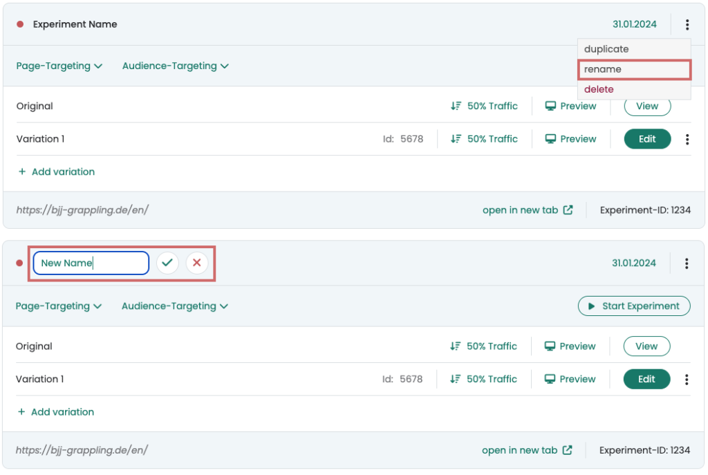 Umbenennen von Experimenten und Varianten – Varify.io – A/B Testing ...